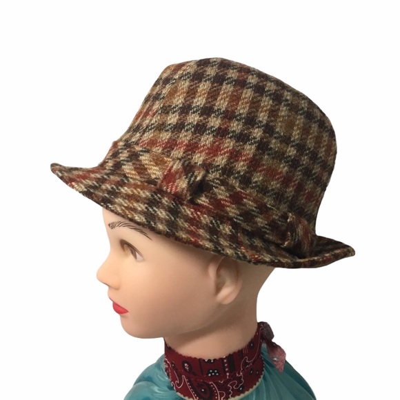 Accessories | Vintage Plaid Checkered Trilby Panama Fedora Wool Hat ...